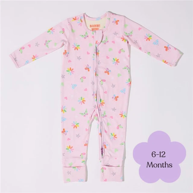 BAMBI MINI CO. Wrigglesuit 6-12 Months (with Grippy Feet) Pink Festival ...