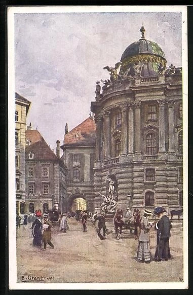 KÜNSTLER-AK ERNST GRANER: Wien, Burg, Michaelerplatz, Frauen und Männer ...