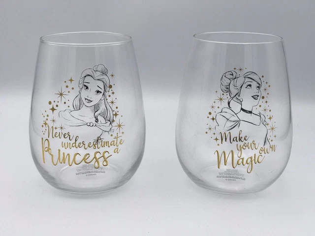 DISNEY PRINCESSES DRINK Glasses Set of 2 Cinderella and Belle Christmas ...