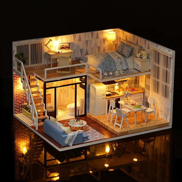 DIY MINIATURE DOLLHOUSE Kit Lifelike Mini 3D Wooden House Room Handmade ...
