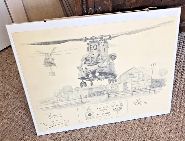 ORIGINAL DRAWING RAF Chinook HC MK1 No.7 Squadron Signed Reeves ...