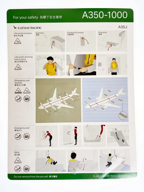 CATHAY PACIFIC AIRBUS A350-1000 Aircraft Safety Card EUR 11,69 ...