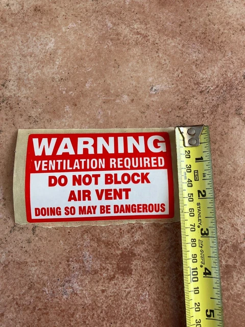 AIR VENT VENTILATOR 'Do Not Block' Warning Label Boat Safety Scheme ...