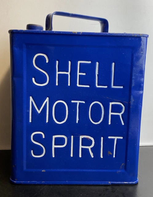 SHELL MOTOR SPIRIT Vintage Petrol Can Tin Petroliana Automobilia - Blue ...