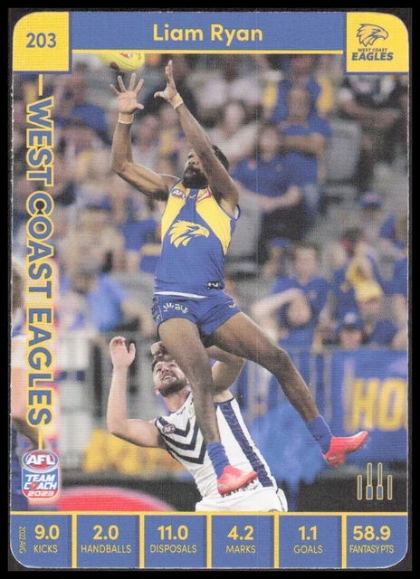 AFL 2023 TEAM Coach West Coast Eagles Liam Ryan 203 1 Football Sport CB ...