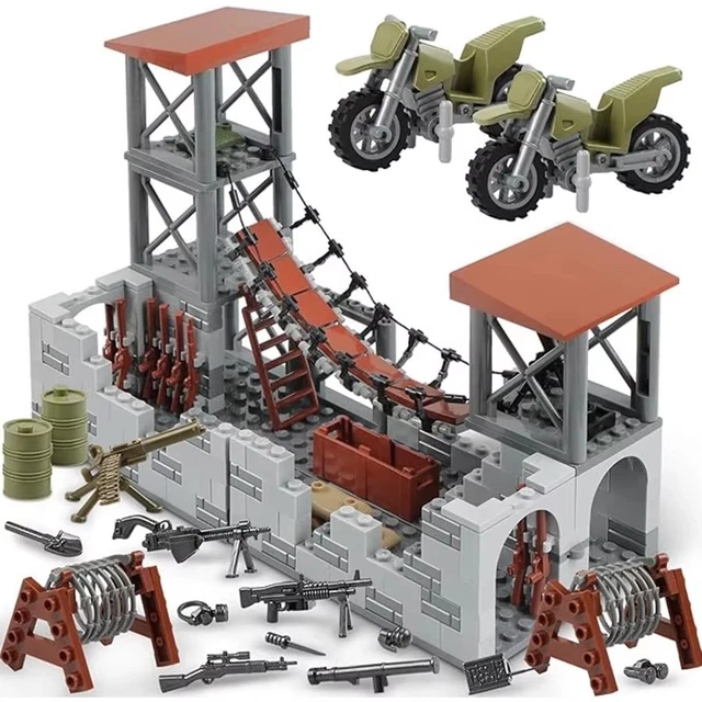 WW2 MILITARY BASE Building Block Set Army Soldiers Guns Vehicles Kids ...