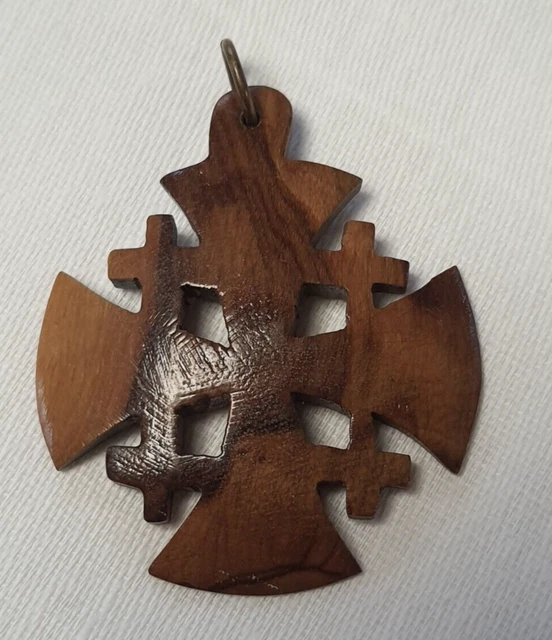 GRANDE CROIX DE Jérusalem ancienne en bois d’olivier sculpté EUR 10,00 ...