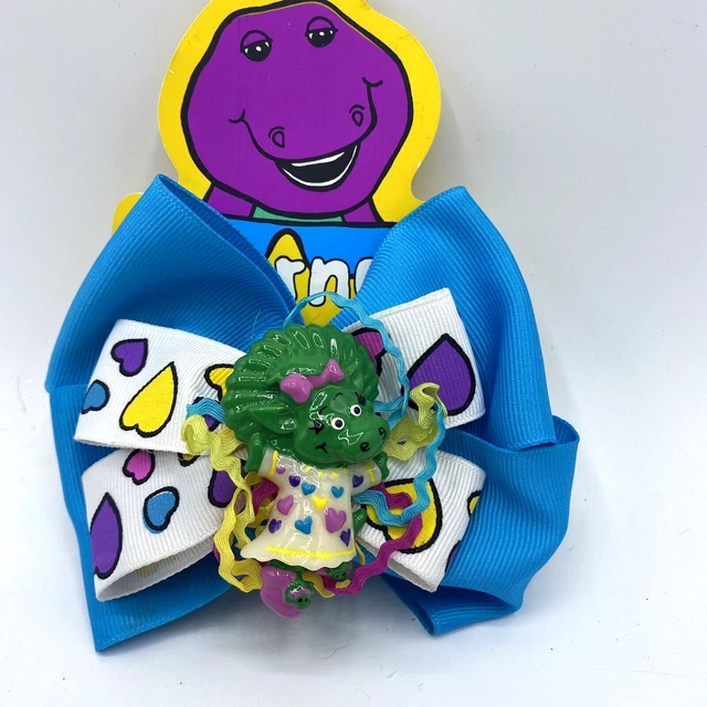 BARNEY THE DINOSAUR Hair Bow Scrunchy Baby Bop Figure 1993 NOS Blue £16 ...