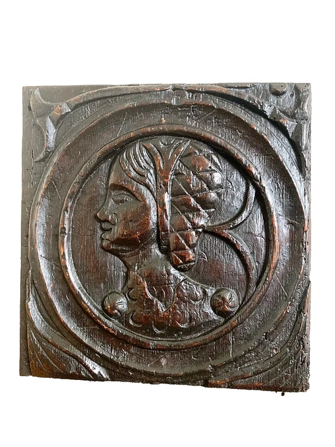 PRIMITIVE ANTIQUE 16THC TUDOR / HENRY VIII CARVED OAK ROMAYNE FEMALE ...