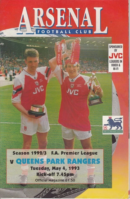 ARSENAL V QUEENS Park Rangers Premiership 4/5/93 EUR 2,91 - PicClick FR