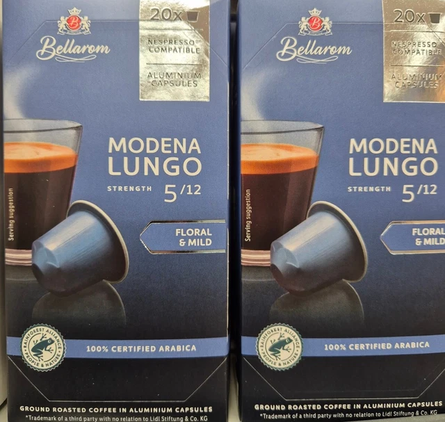 2 BOXES X 20 Capsules Bellarom Espresso Pods Lungo Nespresso Compatible ...