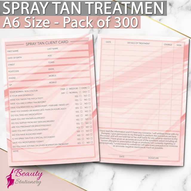 SPRAY TAN CLIENT Record Card Consultation Portrait Form PREMIUM Salon ...