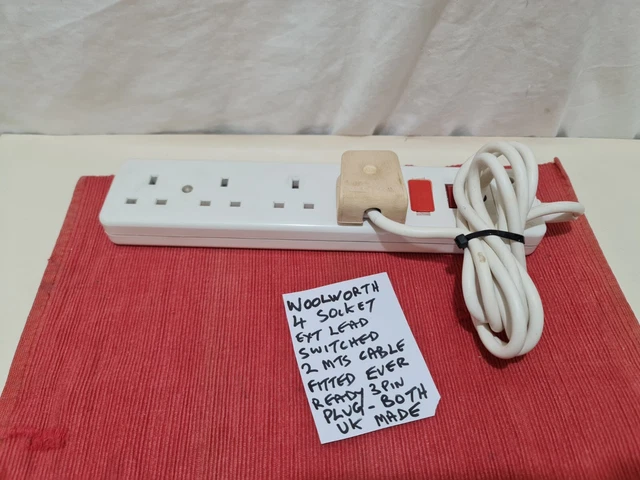 WOOLWORTH 4 SOCKET Extension Lead Approx 2 Mts Long+Ever Ready Plug ...
