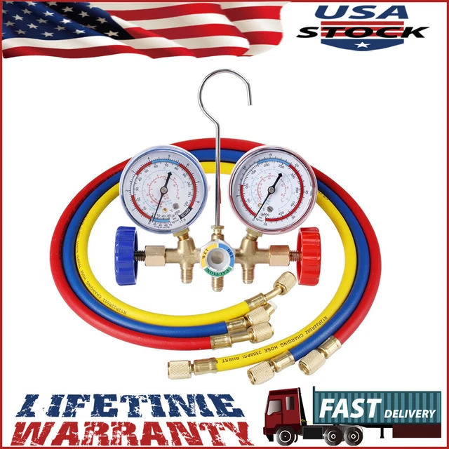 AIR CONDITIONER MANIFOLD Gauge Set AC A/C Charging Hose Air HVAC Kit ...