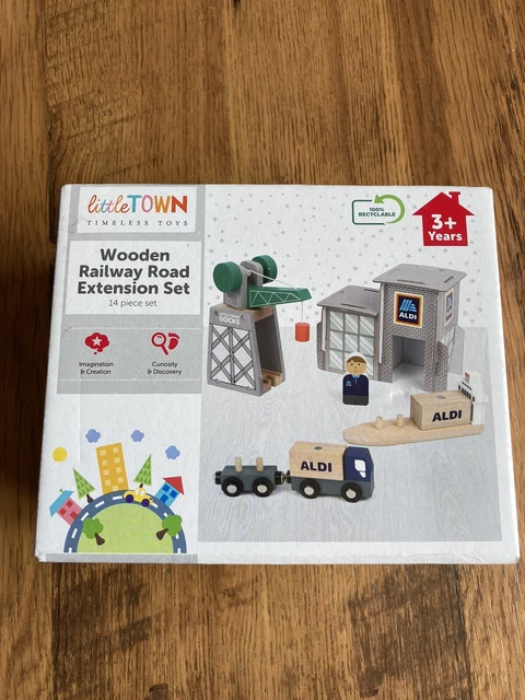 ALDI LITTLE TOWN Wooden Railway Road Train Extension Set Role Play ...