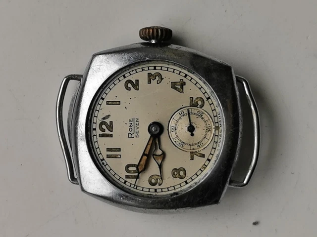MENS VINTAGE RONE 7 1050 Swiss Made Manual Wind Cushion Cased Watch ...