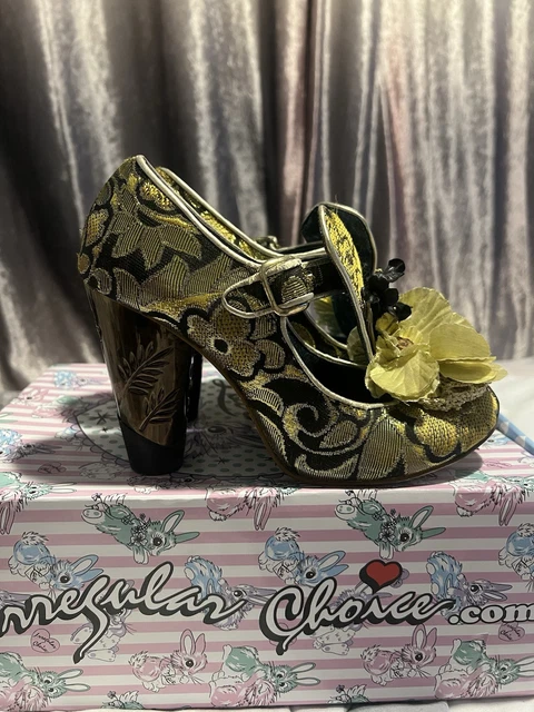 IRREGULAR CHOICE FLORAL Gold Embroidered Perspex Heels £29.84 - PicClick UK