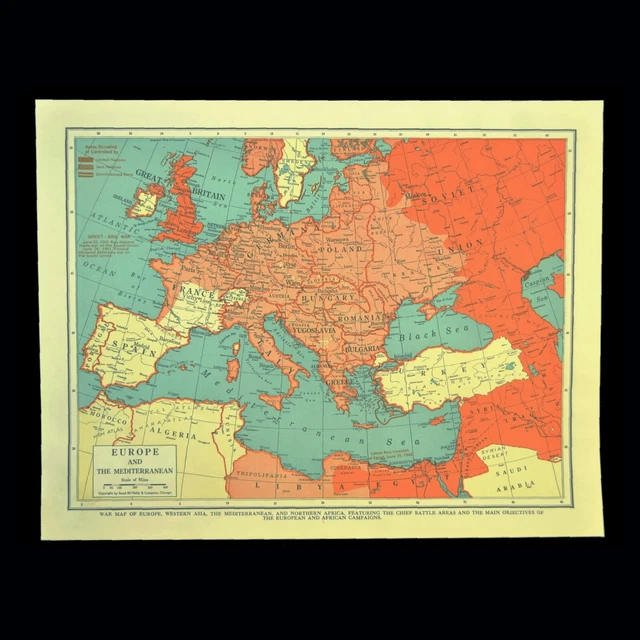 1942 WWII EUROPE Map Nazi Occupation German Occupied Nations WW2 ...