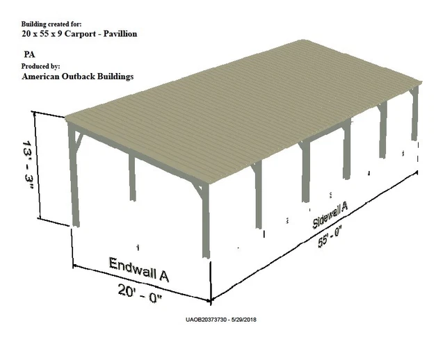 GALVANIZED STEEL CARPORT or Pavillion-20 x 55 x 9 METAL BUILDING KIT ...