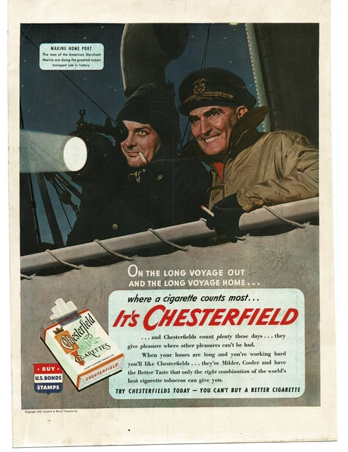 1943 CHESTERFIELD CIGARETTES WWII US Merchant Marine w Morse Code Lamp ...