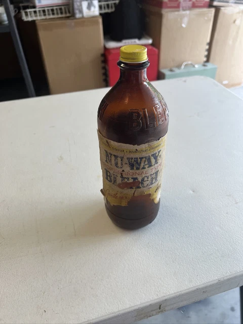 VINTAGE, NU-WAY EMBOSSED 'Bleach’ Brown Glass Bottle, 10” Tall, w/ Cap ...