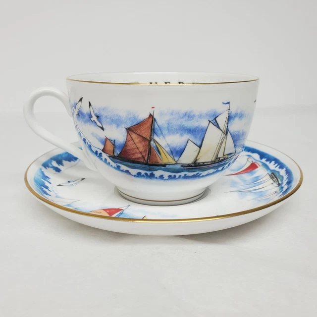 ROYAL WORCESTER VIP Sailing Boating Motif Tea Cup and Saucer Set Made ...