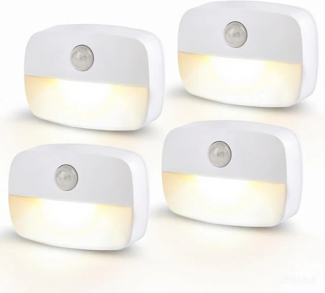 EASY INSTALL WARM White Motion Sensor Night Lights - 4 Pack, Ideal for ...