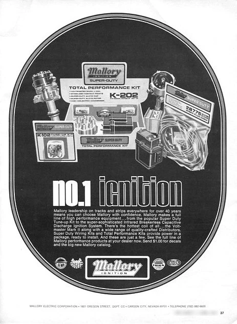 VINTAGE MALLORY IGNITION Racing Hot Rod Systems 1973 Advertisement ...