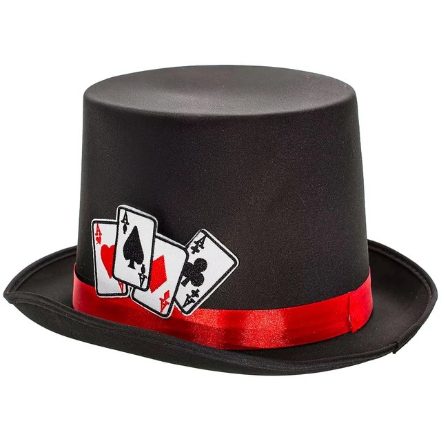 POKER TOP HAT 60cm Adult Black Mad Hatter Poker Night Fancy Dress Hat £ ...