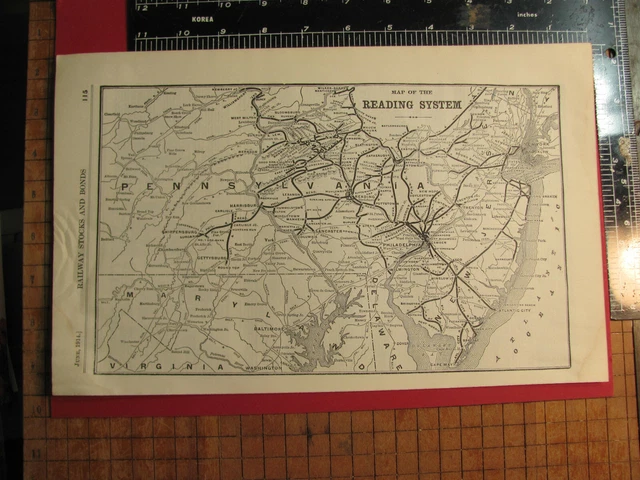 ORIGINAL 1914 READING System Railroad System Map Routes Depots Rdg Rr ...