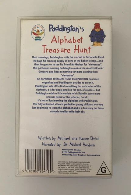PADDINGTON’S ALPHABET TREASURE Hunt VHS Video Little Learners Children ...