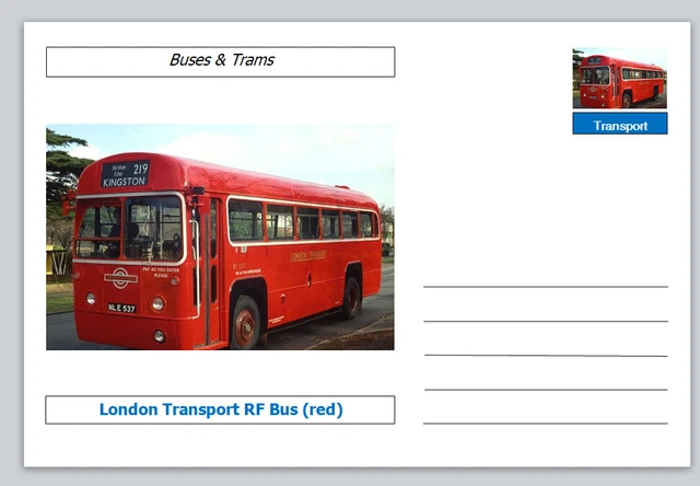 BUSES & TRAMS - London Transport RF Bus (red) souvenir postcard mint £3 ...