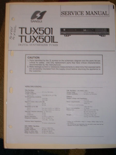 SANSUI SERVICE MANUAL~TU-X501/X501L Tuner~Original $10.98 - PicClick