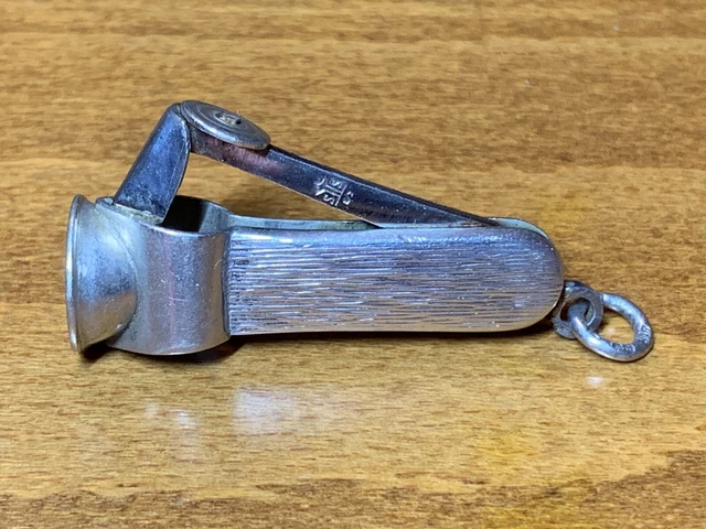 ANTIQUE GERMAN SOLINGEN Steel Cigar Cutter .800 Silver Casing Chain ...