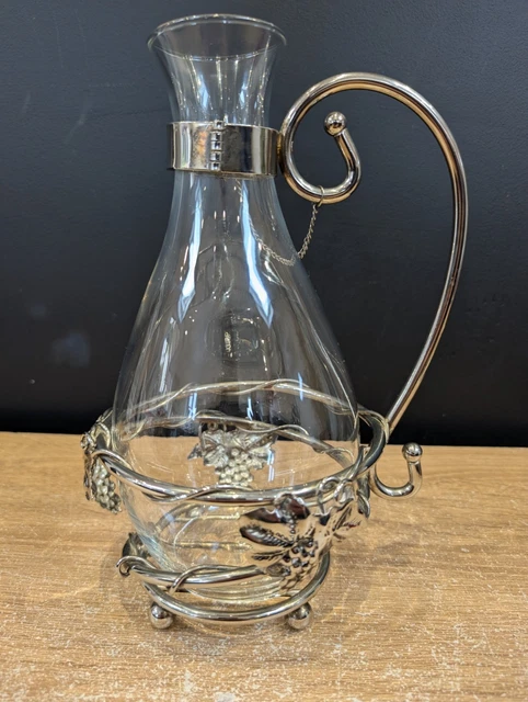 VINTAGE SILEA GLASS Carafe/Decanter With Silver Plate Grape Holder ...