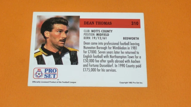 DEAN THOMAS MAGPIES NOTTS COUNTY FOOTBALL CARD PRO SET 1st DIVISION ...