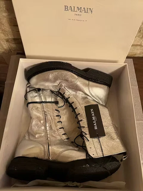 BALMAIN PARIS VERY Rare Silver Rangers Haute Boots Made In France Size ...