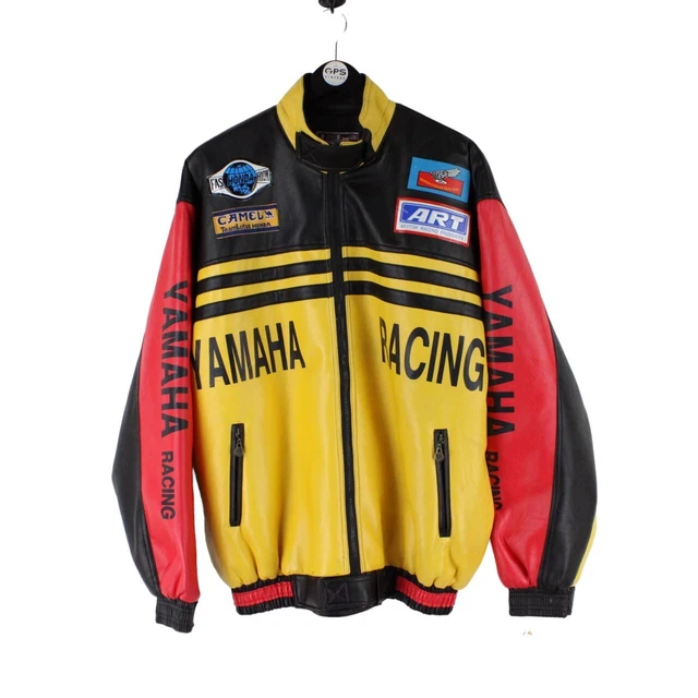 VINTAGE YAMAHA JACKET 90s Racing Leather Cowhide Motorcycle Biker Mens ...