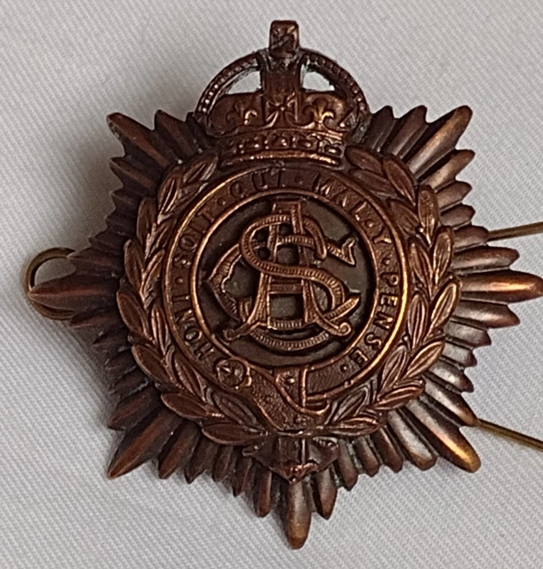 WW1 ARMY SERVICE Corps Cap Badge KC ASC Bronze 2 Lugs 2 Parts Joined ...