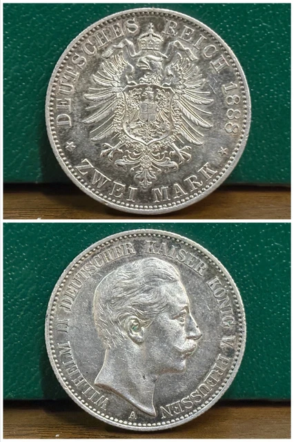 LOVELY 1888 GERMAN A Wilhelm II Prussia 2 Mark Silver Coin A252 £231.00 ...