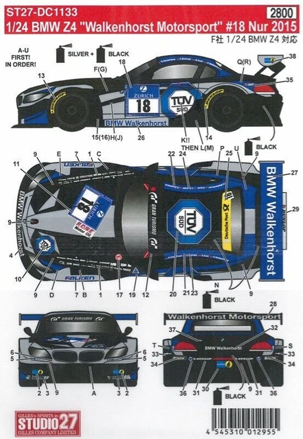 STUDIO 27 DECAL 1/24 BMW Z4 Wakenhorst Motorsport Nur 24h `15 pour ...