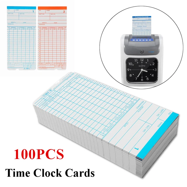 100X MONTHLY TIME Clock Cards Timecard For Employee Attendance Payroll ...