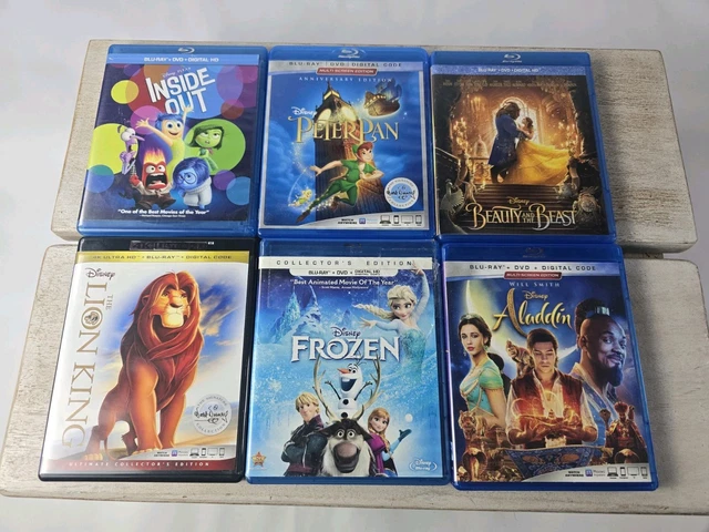 LOT OF 6 Disney Blu Ray DVDs Peter Pan Aladdin Frozen Lion King Inside Out Beast £22.56 ...