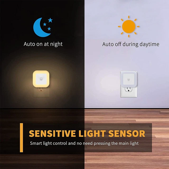UK PLUG IN LED Motion Sensor Bedside Night Lights Dusk to Dawn Stair ...