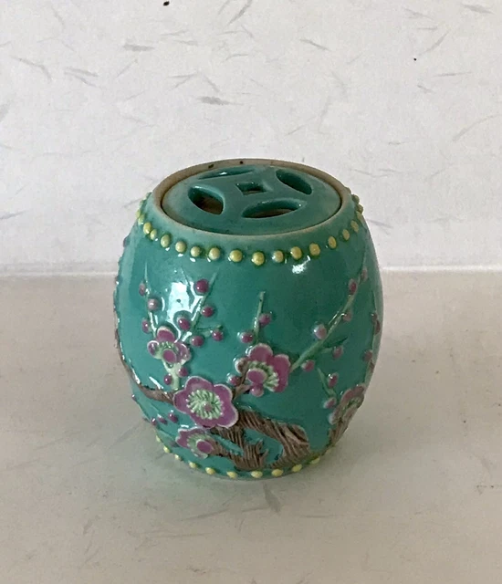 ANTIQUE A MINIATURE of chinese porcelain stool/jar with raised molded ...