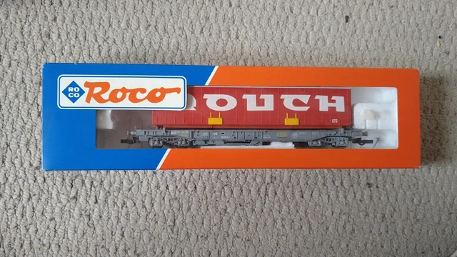 ROCO 46368 SNCF SEGI PIGGYBACK WELL-FLAT WAGON WITH ROUCH CONTAINER ...