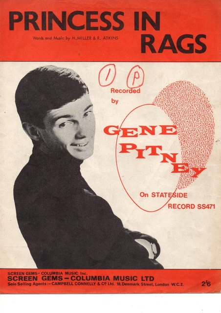 GENE PITNEY PRINCESS In Rags 1965 Sheet Music PVG £2.99 - PicClick UK