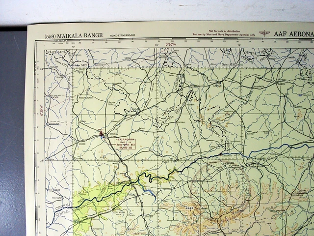 US ARMY AIR Force Map Aeronautical Pilot Chart Ww2 1944 Maikala Mnt ...