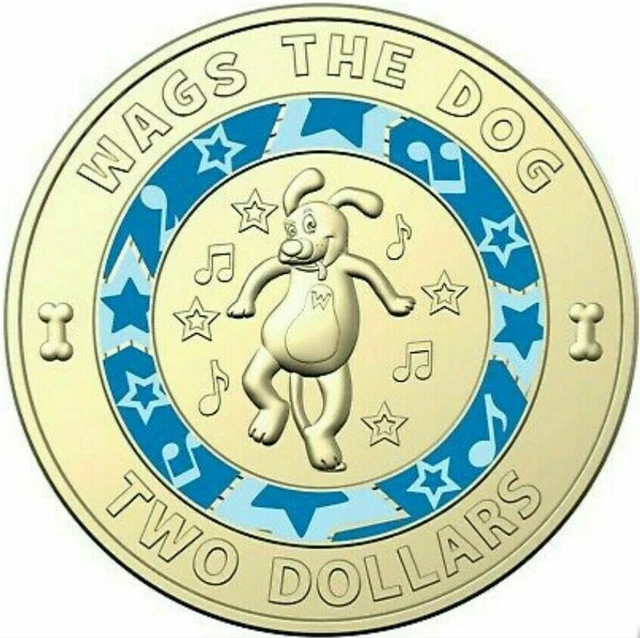 AUSTRALIAN TWO DOLLAR $2 coin 2021🔵WIGGLES🔵Wags the Dog🔵BLUE🔵circulated ...