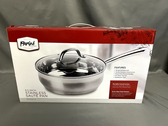 PARINI COOKWARE 9.5 Inch Stainless Steel Sauté Pan with Glass Lid £26. ...